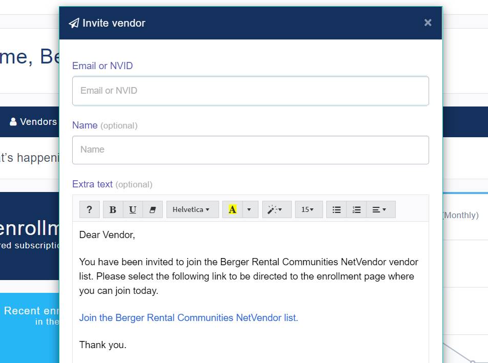 How to send an Invite to a Vendor - NetVendor